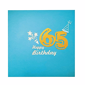 iGifts And Cards Happy 65th Blue Birthday Party Box 3D Pop Up Greeting Card – Sixty-Five, Awesome, Balloons, Unique, Celebration, Presents, Feliz Cumpleaños, Fun, Mom, Dad