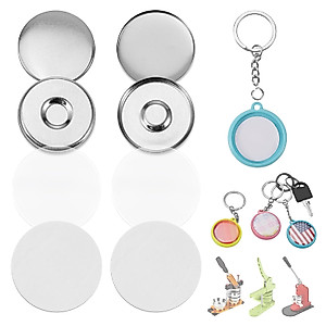 BEAMNOVA 50 Sets of Metal Button Supplies for 32mm 1.26 in (1-1/4 inch) Button Maker Double-Sided Keychain Parts for Button Making Machine Round Badge Crafts Press Maker Supplies