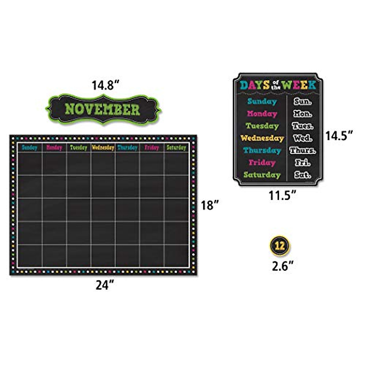 Teacher Created Resources TCR5615 Chalkboard Brights Calendar Bulletin Board Set, Paper, Multi