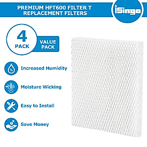 iSingo Humidifier Wicking HFT600 Filter T for Honeywell Hev615 Hev620 Humidifier, Compatible with Honeywell HFT600 Humidifier Filter T Compare to Part HFT600T HFT600PDQ, (4 Pack)