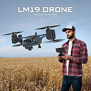 HJLXMF HD Camera Drone 4K 2.4GHz RC Helicopter V22 Osprey Remote Control Toys 1080P HD Band WiFi Quadcopter Altitude Hold RC Helicopter for Adult (with Three Batteries)