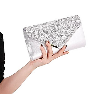 Naimo Womens Shiny Sequin Flap Dazzling Clutch Bag Evening Bag Purse with Detachable Chain for Wedding Party (Silver)