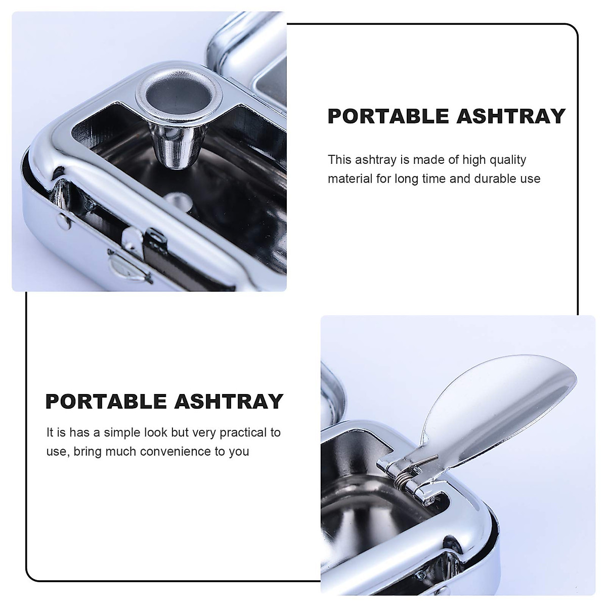 GARNECK Mini Compact Stainless Steel Portable Ashtray, Car Supplies White Patch Ashtray with Lid