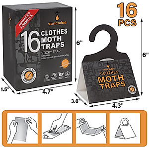 Sancodee 16 Pack Clothes Moth Traps with Natural Pheromones, Hanging Glue Trap Clothing Moth Prevention Trap, Moth Trap Sticky Boards for Closets Kill Case-Bearing Webbing Moths