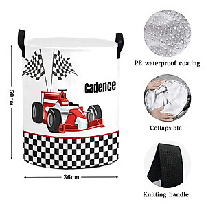 Personalized Laundry Baskets,Race Car Checkered Custom Gift Collapsible Hamper Clothes Storage Bin for Home Room Toy Boys Girl Holiday