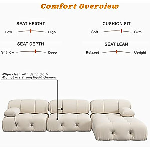 MGH Convertible Modular Minimalist Sofa with Ottomans, L-Shaped Velvet Sectional Couches, 4-Seat Sofa with Reversible Chaise for Living Room (Beige)
