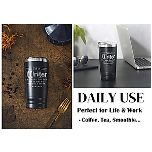 Onebttl Writer Gifts for Women/Men - 20oz/590ml Stainless Steel Insulated Tumbler with Straw - Graduation/Birthday/Christmas Gift for Writers, Novelist, Scriptwriter - Story, Black