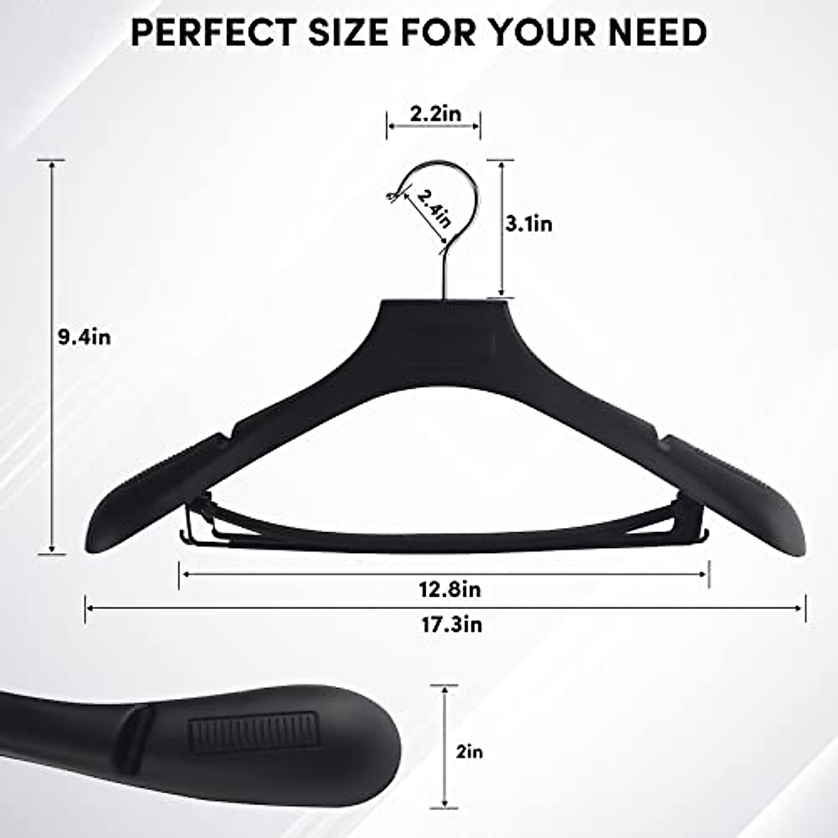 DEDU Plastic Extra Wide Shoulder Suit Hangers for Men 20 Pack Width 17.3", Black Sweater Hangers no Shoulder Bump Non Slip for Thick Sweaters, Clothes Hangers with Pants Bar 360° Swivel Metal Hook