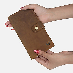 ALPHAHIDE Genuine Leather Wallet for Women - RFID Blocking Ladies Clutch - Ladies Phone Wallet - Raw Leather Purse - Zipper Pocket - Gift Boxed (Tan)