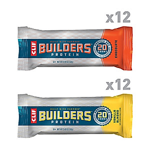 CLIF BUILDERS - Protein Bars - Chocolate - 12 Count + CLIF Builders - Protein Bars - Vanilla - 12 Count