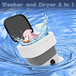 Portable Mini Washing Machine, 12L Capacity Portable Washer and Dryer, 60W Small Folding Lavadora Portatil with Spin,Collapsible Compact Clothes Laundry for Apartment Travel (Grey)