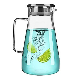 IDEALUX 50 Oz Glass Pitcher with Stainless Steel Lid and spout high heat resistant stove safe pitcher for hot/cold water and iced tea…