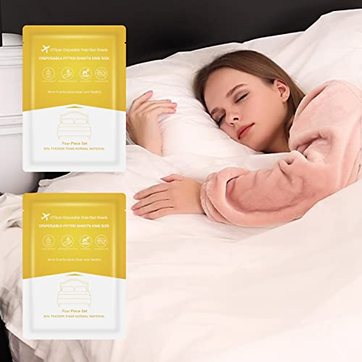 OTITYAN 2 Pack Disposable Bed Sheets King Size, Disposable Fitted Sheets Travel Bedding Cover for Hotel, Disposable Travel Sheet with Quilt Cover and Pillowcase for Travel Business Trip