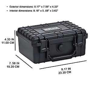 MEIJIA Portable Waterproof Protective Hard Case,Compact Camera Case with Customizable Fit Foam,Fit for Drones,Camera,Lens, 9.17inchx7.56inchx4.33inch, Black