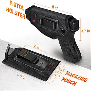 Concealed Carry Gun Holster, FINPAC IWB 9mm Airsoft Holsters, Belt Attachment Pistol Mag, Fits for Glock 17,19,26,27,42,43 M&P Shield Handguns