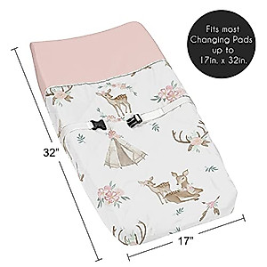 Sweet Jojo Designs Blush Pink, Mint Green and White Boho Changing Pad Cover for Woodland Deer Floral Collection