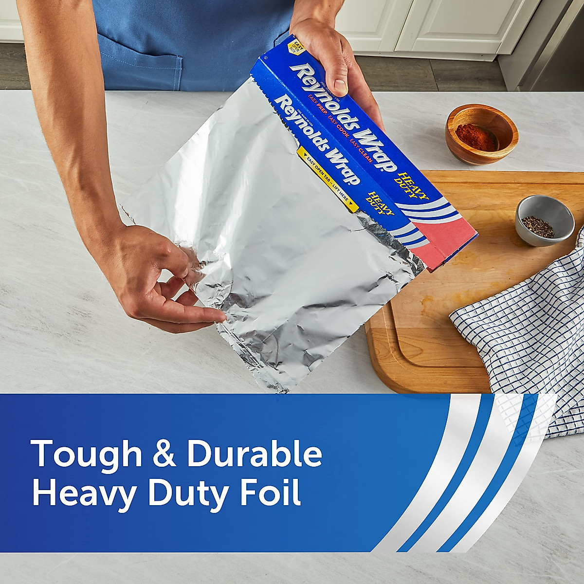 Reynolds Wrap Heavy Duty Aluminum Foil Roll, Thick Heavy Duty Foil for Added Strength and Durability, Secure Easy Open and Close Tab, 12 Inches Wide, 50 Sq. Ft.
