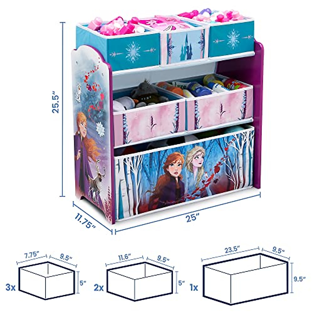Delta Children Chair Desk with Storage Bin + Design and Store 6 Bin Toy Storage Organizer, Disney Frozen (Bundle)