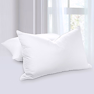 Zibroges ZB-DP01 Goose Feather Bed Sleeping, Hotel Down Pillows Queen Size, White Soft Cotton Cover, Fluffy Support Surround Fill Polyester for Back Side Stomach Sleeper 2 Count