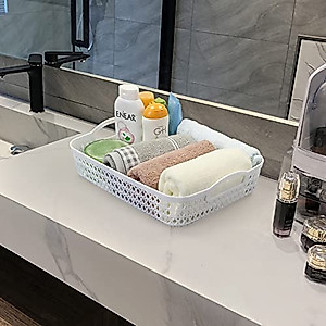 Vcansay 6-Pack Flat Storage Baskets with Handles Plastic Drawer Organizer, White