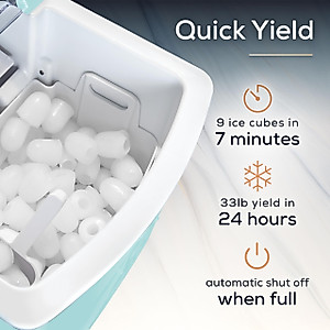 Igloo Electric Countertop Ice Maker Machine - Automatic and Portable - 33 Pounds in 24 Hours - Ice Cube Maker - Ice Scoop and Basket - Ideal for Iced Coffee and Cocktails - Aqua