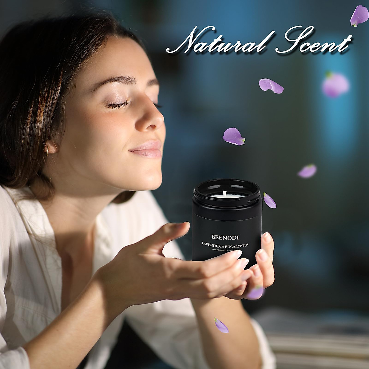 Scented Candles | BEENODI Candles for Home Scented | 7.5 OZ X 2 Pack Large Candles for Men Lavender & Eucalyptus Candle Stress Relief Gift Scents of Lavender & Eucalyptus | Vanilla & Sandalwood