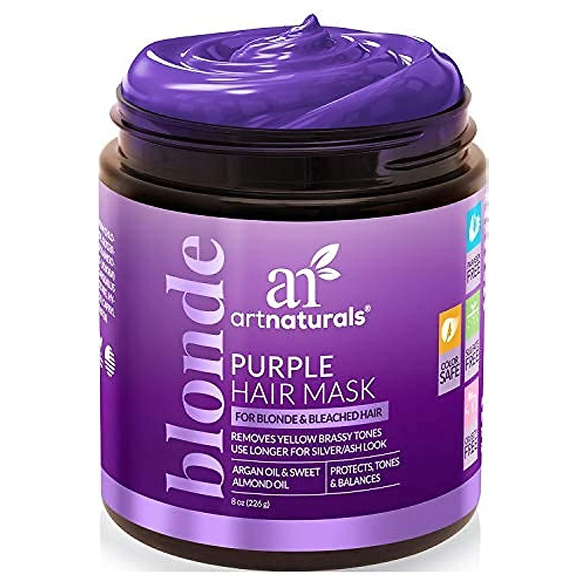 Artnaturals Purple Hair Mask for Blonde, Silver & Platinum Hair - Removes Yellow Brassy Color, Repairs Dry & Bleached Hair - Deep Conditioning Treatment Hair Moisturizer - Sulfate Free (8 Oz/226g)