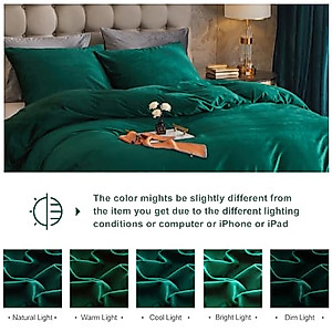 HYBD Soft Velvet Duvet Cover Queen Size - Breathable and Lightweight Warm Duvet Cover Set 3 Pieces with Zipper Closure, Washable & Durable, 1 Duvet Cover 90x90 inches and 2 Pillow Shams, Emerald Green