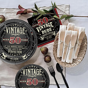 HIPVVILD Vintage 50th Birthday Decorations For Men Tableware - 1974 50th Birthday Plates And Napkins Party Supplies, Plate, Cup, Napkin, 50 Year Old Birthday Table Decorations Dinnerware | Serve 24