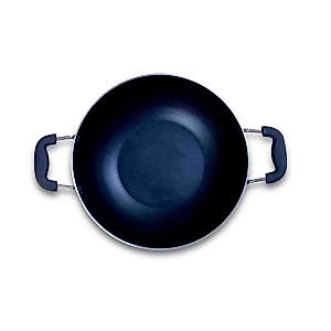 Induction Base Deep Kadai Non-Stick Aluminium Kadhai Deep Fry Pan Nonstick 2.2 litre Kadhai with Glass Lid 240 mm 9.5 Inches(Induction and Gas Compatible)