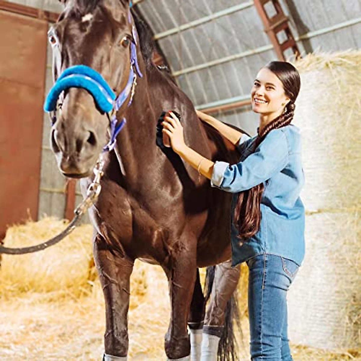 Horse Grooming Kit Blue Tote - 9pcs Horse Care Kit with Multi-Function Brushes & Curry Combs, Sweat Scraper, Hoof Pick, Hoof Knife for Horse Kit Horse Cleaning Tool Set Equine Grooming Portable