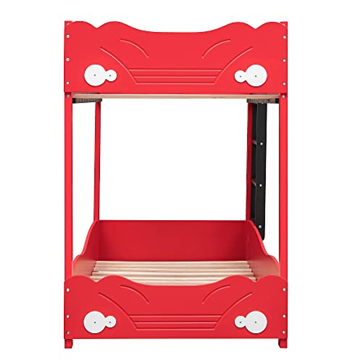 OYN Twin Over Twin Car-Shaped Bunk Bed Frame with Wheels for Children Teens Boys and Girls, Red