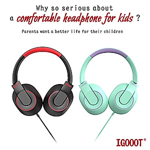 igooot Kids Headphones Wired,with case Most Comfortable Over Ear Children Headphones,Adjustable,Volume Limiter 85/94dB,for School/Plane/Switch/Amazon-fire-Tablet/ipad,3.5mm Jack,Black&Red.