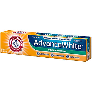 ARM & HAMMER Advanced White Breath Freshening Toothpaste-, One 6oz Tube, Winter Mint- Fluoride Toothpaste (Packaging May Vary)