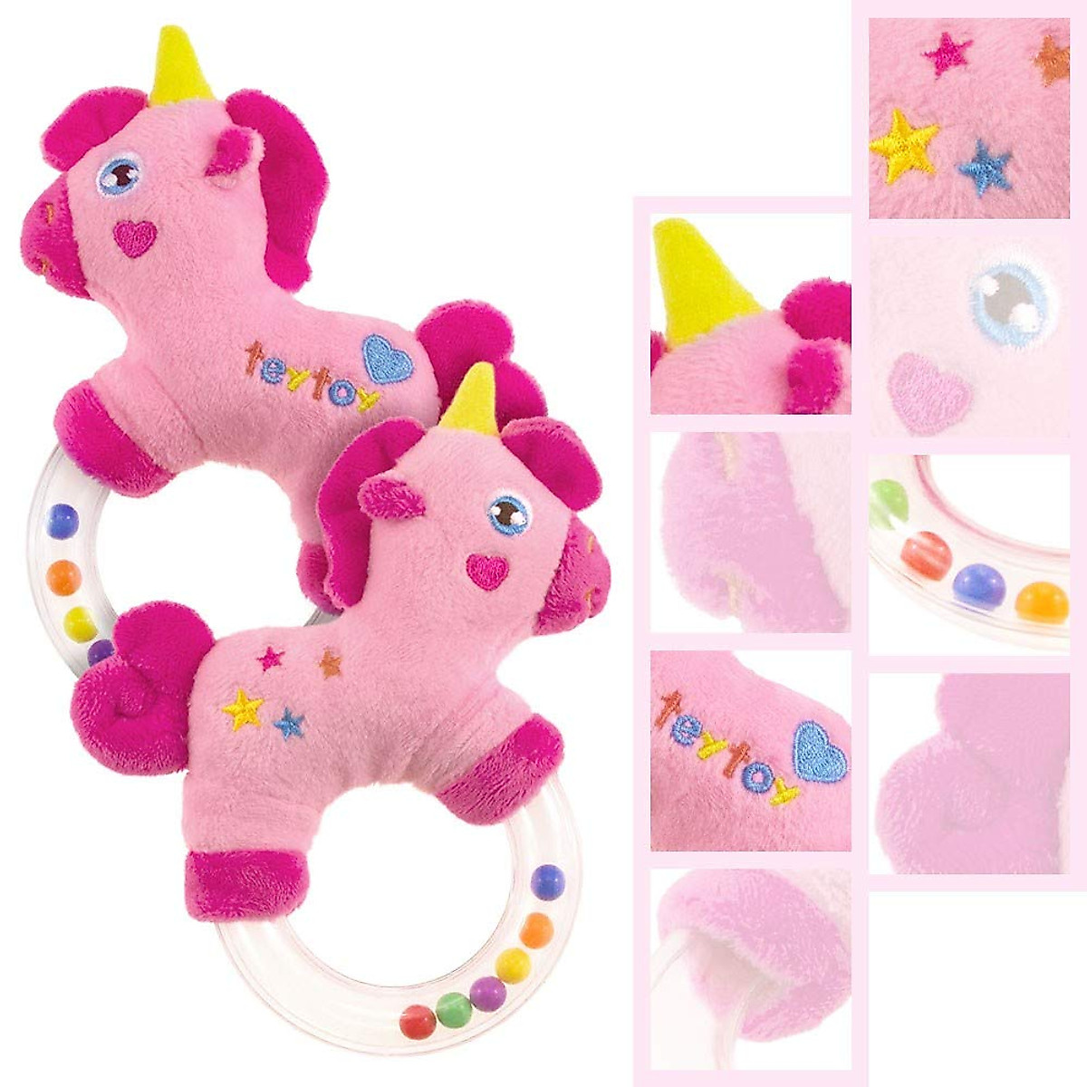 Twocow Baby Rattles 2-Piece Set of Soft Baby Pink Horse and Angel Pig Animal Toys, 0-3-6-9-12 Month-Old Baby, New boy and Girl Baby Bell Animals Plush Toys Gifts