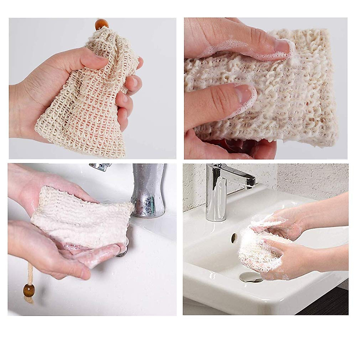 PHOGARY Sisal Soap Saver Bag (5-Pack) Ideal for Exfoliating & Save Soaps, Natural Fiber Soap Bags for Foaming and Drying The Soap, Organic Soap Bag With Pouch Holder for Shower Bath