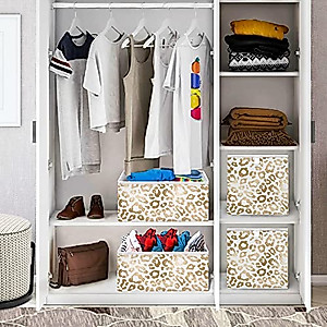 Golden Leopard Texture Storage Basket Storage Bin Rectangular Collapsible Toy Boxs Decorative Storage Boxes Organizer for Home Laundry Room