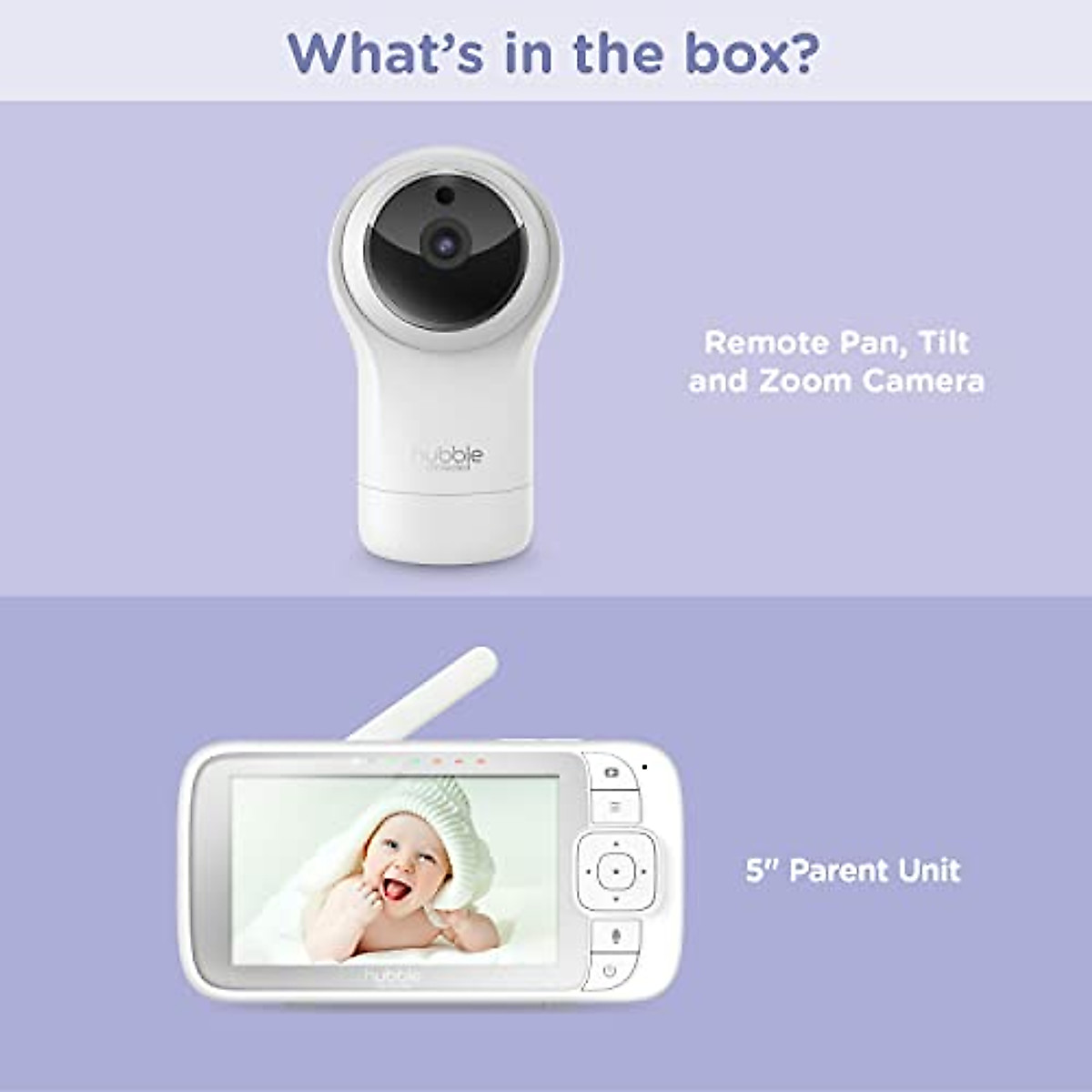 Hubble View Pro 5" Video Baby Monitor with Camera and Audio, NightVision Baby Camera Monitor Pan Tilt Zoom; 2Way Talk, Lullabies & Room Temp Monitoring, 1000ft Range, Secure Baby Monitor No WiFi