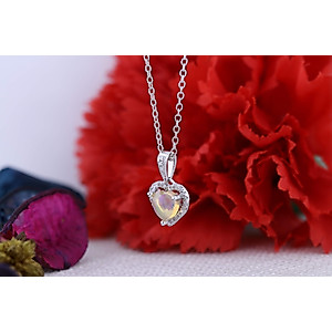 Dazzlingrock Collection Heart Lab Created Opal & Round White Diamond Women Halo Style Heart Shape Pendant in Sterling Silver