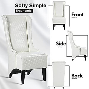 ME2 22" W Luxury Leather Chair for Dining Room High Back Accent Chair for Living Room, Solid Wood Frame Side Chair with Wood Legs Dining Chair for Restaurant/Dining Room, White