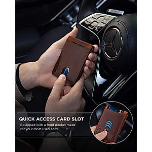 SERMAN BRANDS RFID Blocking Slim Bifold Genuine Leather Minimalist Front Pocket Wallets for Men with Money Clip Thin Mens (Canyon Red 1.0)