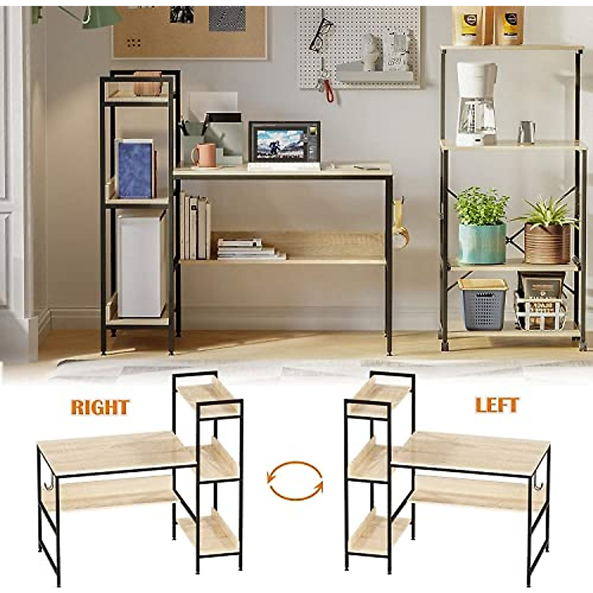 Bestier Computer Desk with Storage Shelves 47 Inch Ladder Writing Desk Bedroom Organization for Small Space Reversible Bookshelf and Under Desk Shelf (Oak)