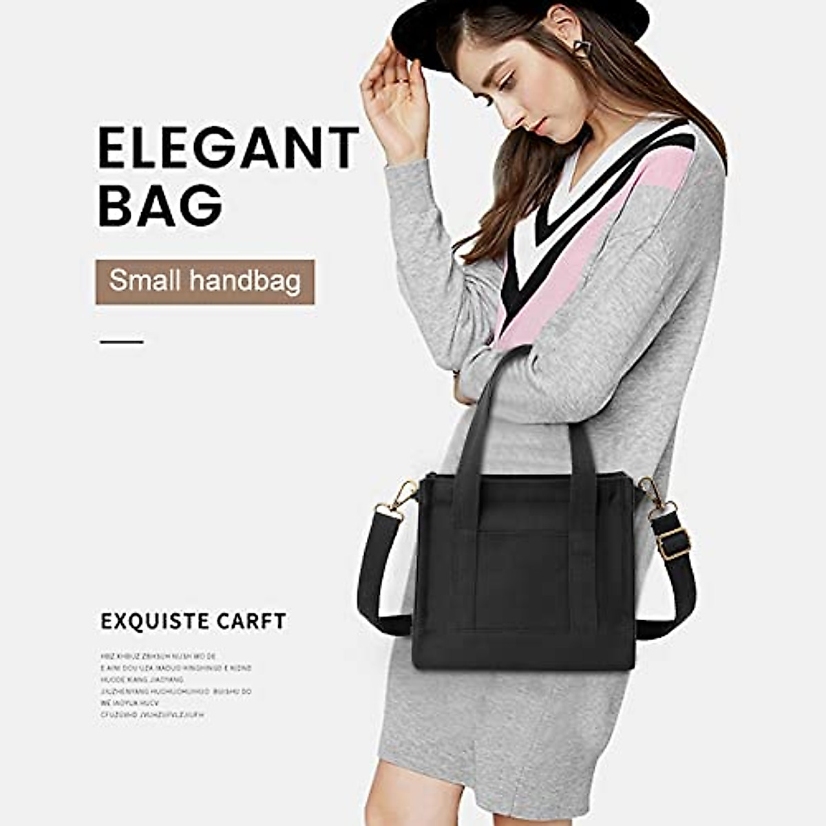 Mini Tote Bag Canvas Handbag Tote Purse with Zipper Women Canvas Crossbody Bag Purse Top Handle Satchel Handbag Purse