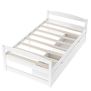 Lifeand Twin Size Daybed with 2 Drawers,Wood Storage Platform Bed for Kids Teens and Adults,No Box Spring Needed,White