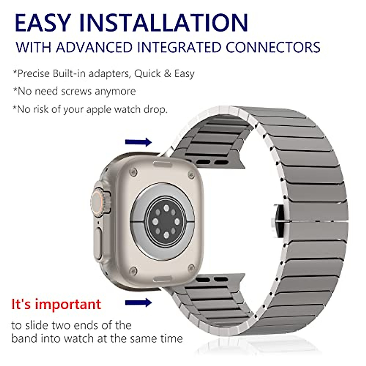 WINGLE for Apple Watch Ultra 2 Band 49mm 45mm 44mm 42mm Series 9 8 7 for Men, Stainless Steel Bands Metal Strap Wristband for Apple Watch iWatch Ultra/Ultra 2 SE 6 5 4 3 2 1 Link Women, Titanium