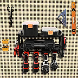 EMENTOL Power Tool Organizer, Drill Holder Wall Mount, Garage Tool Rack, Removable Design, for Power Tool, Screwdriver, Cordless Drill Storage
