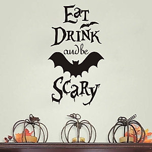 Halloween Horror Wall Stickers Decal Eat Drink and Be Scary Flying Bat Decal Walll Decor for Kids Windows Decor 29×16 in