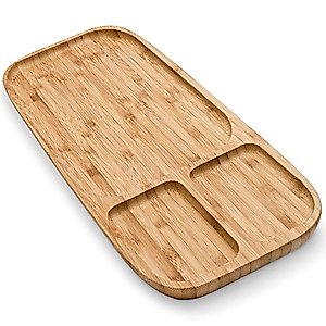Premium Bamboo Portion Control Plate with Three Divided Sections | Wooden Adult Size Food Tray for Diet and Weight Loss | Bento Portioned Plate for Adults