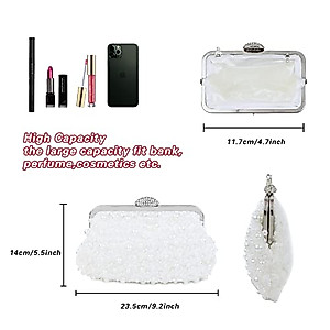 Carwales Women Pearl Clutch Flower Evening Bag Pearl Purse for Women Evening Wedding Dance Prom Bridal Handbags(White)