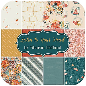 Listen to Your Heart Fat Quarter Bundle (12 Pieces) by Sharon Holland for Art Gallery 18 x 21 inches (45.72 cm x 53.34 cm) Fabric cuts DIY Quilt Fabric
